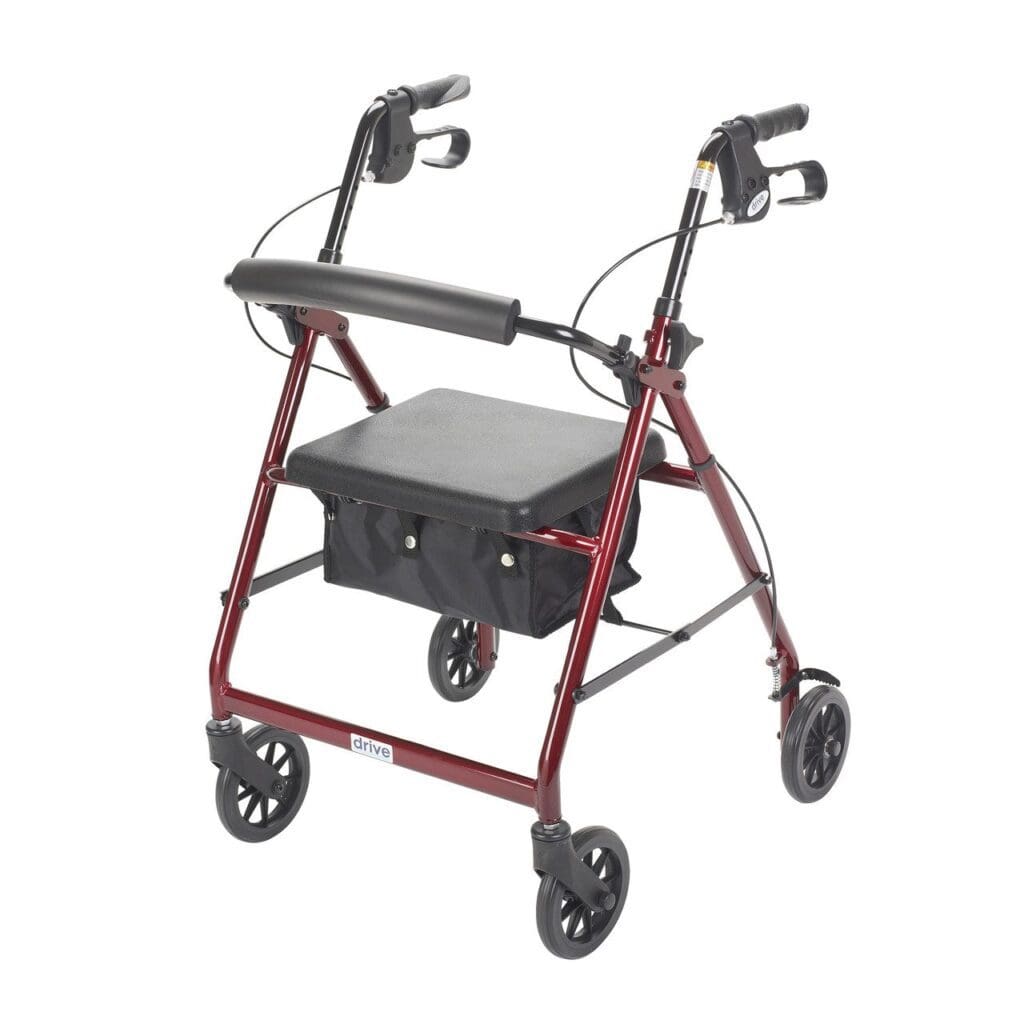 Red Rollator Walker and Padded Seat - r726rd
