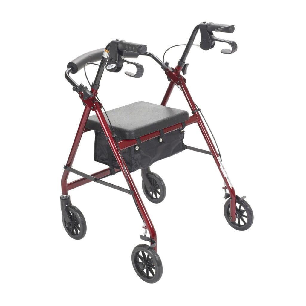 Red Rollator Walker and Padded Seat - r726rd