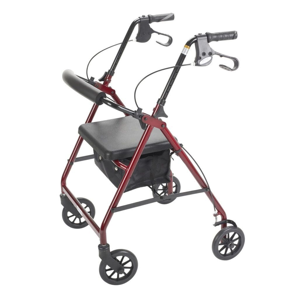 Red Rollator Walker and Padded Seat - r726rd